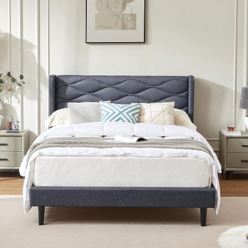 Hotoo Upholstered Platform Bed Frame Full Size Bed With Wood Frame