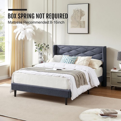 Hotoo Upholstered Platform Bed Frame Full Size Bed With Wood Frame
